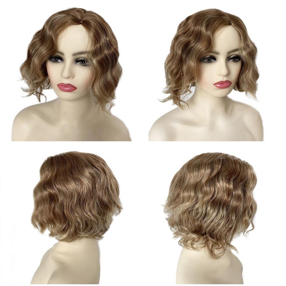 10 Inch Women Short Blonde Curly Wavy Bob Wig Bangs Fluffy Cosplay ...
