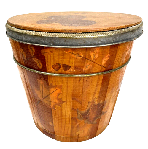 VTG Wooden Firkin Bucket with Hand Painted Squirrel Acorns Oak Leaves ...