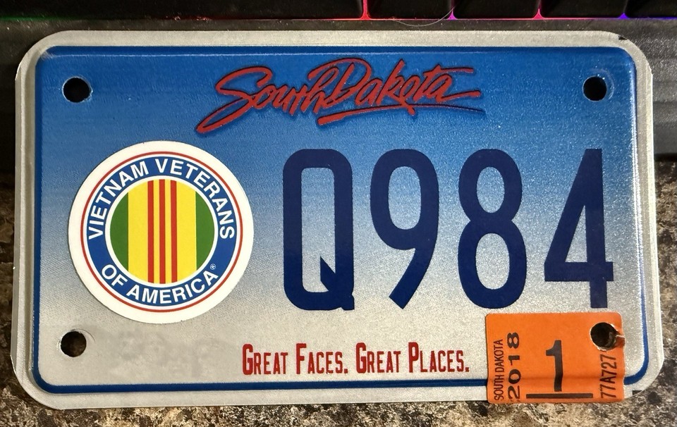 Rare 2018 South Dakota Motorcycle License Plate With Vietnam Veteran ...