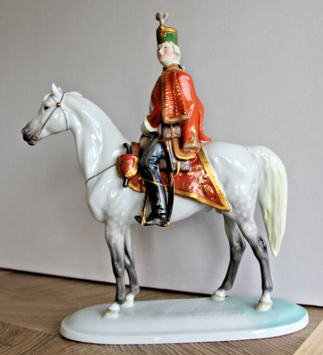 HEREND Graf Andreas Hadik zu Pferd Porzellan Figur Araber Hengst Reiter ...
