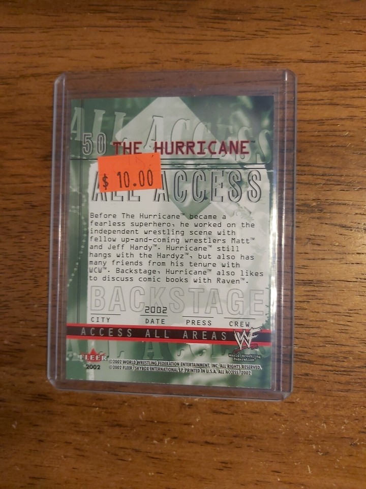2002 Fleer All Access WWF Wrestling The Hurricane Hand Signed Card #50 ...