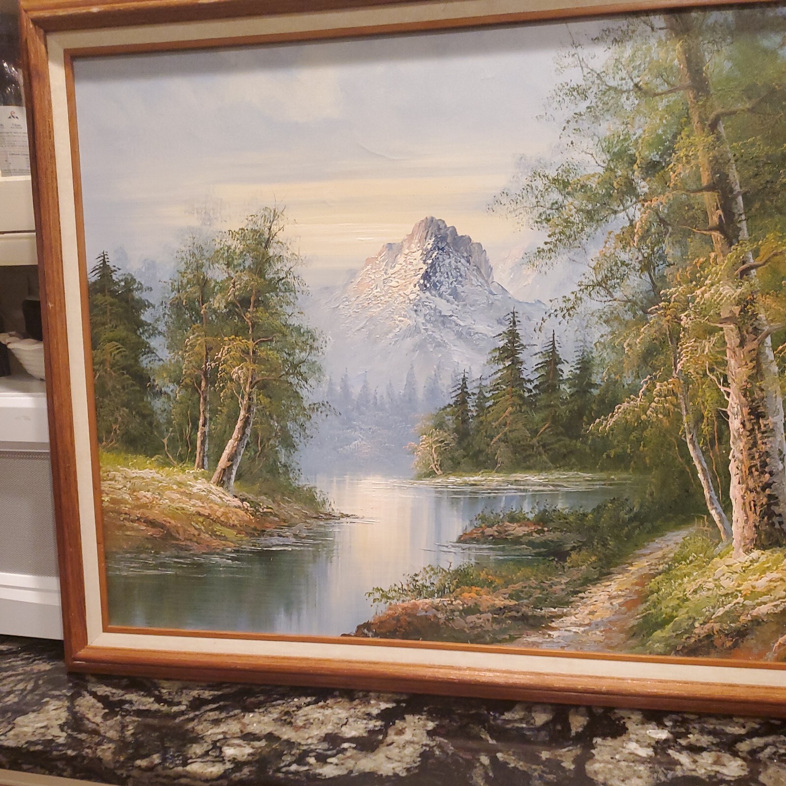 G.WHITMAN HUGE SNOW MOUNTAIN RIVER LANDSCAPE ORIGINAL OIL ON CANVAS ...