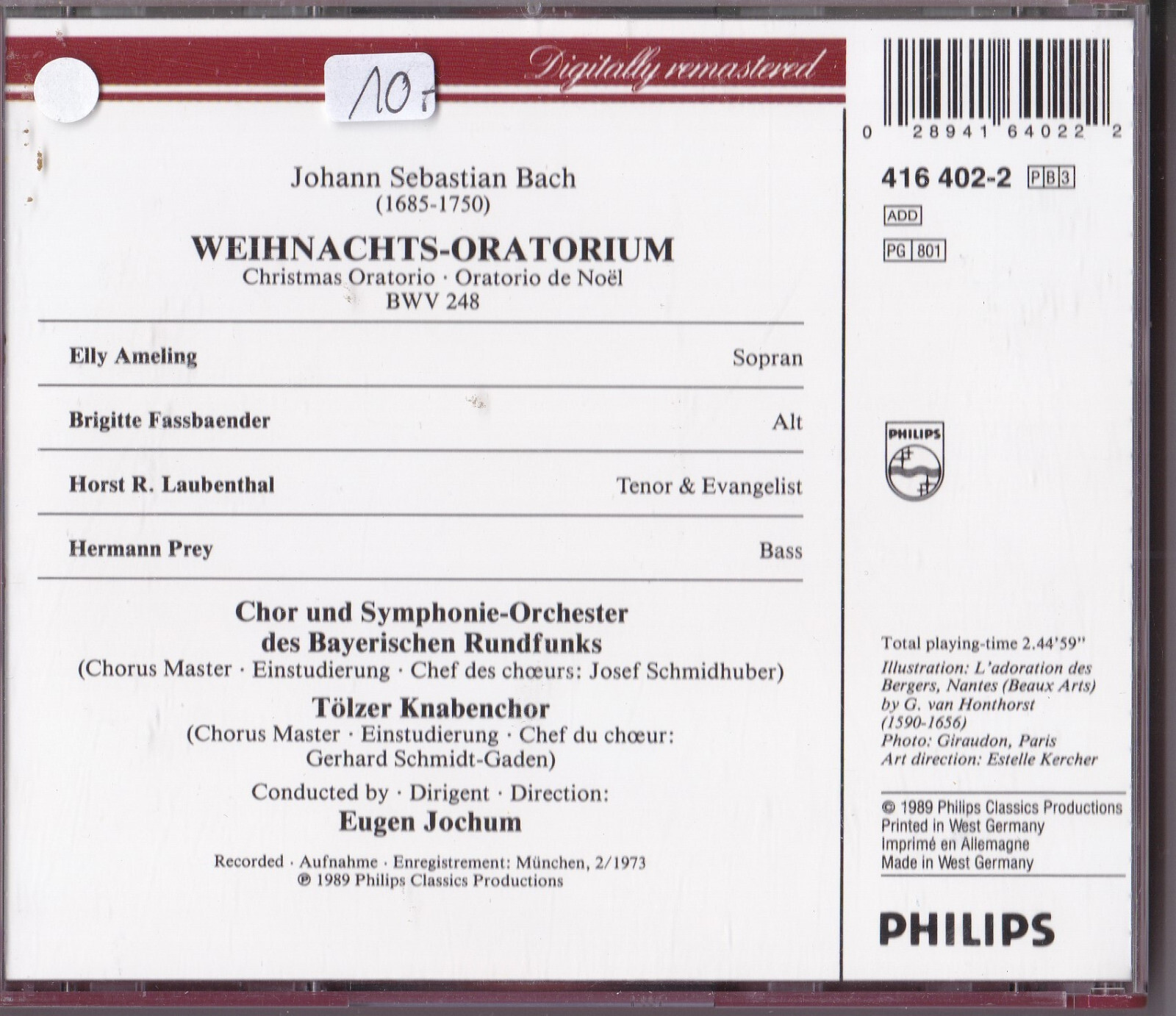 Bach, Eugen Jochum, Elly Ameling, Brigitte Fassbaender - 3xCD Box-Set ...