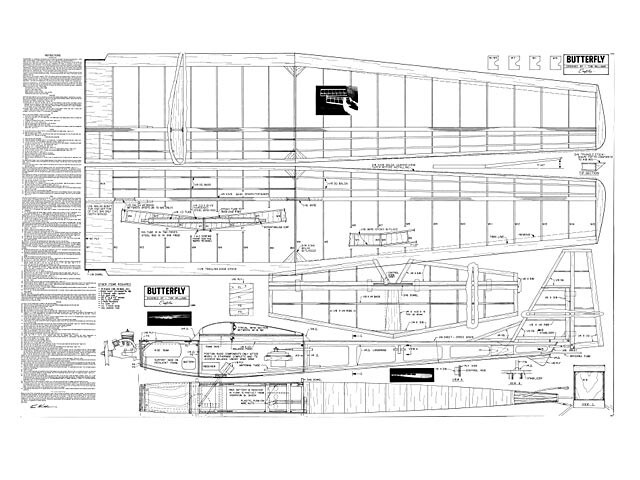 Butterfly Powered Glider 100" Wingspan RC Model Airplane Printed Plans ...