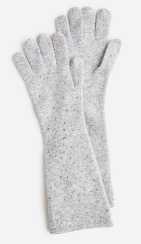 J. Crew NWT Fancy Long Crystal Gloves in Supersoft Yarn - Heather Gray ...
