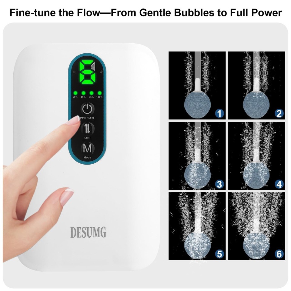 Rechargeable Aquarium Air Pump Aerator, Portable Battery Powered Fish ...