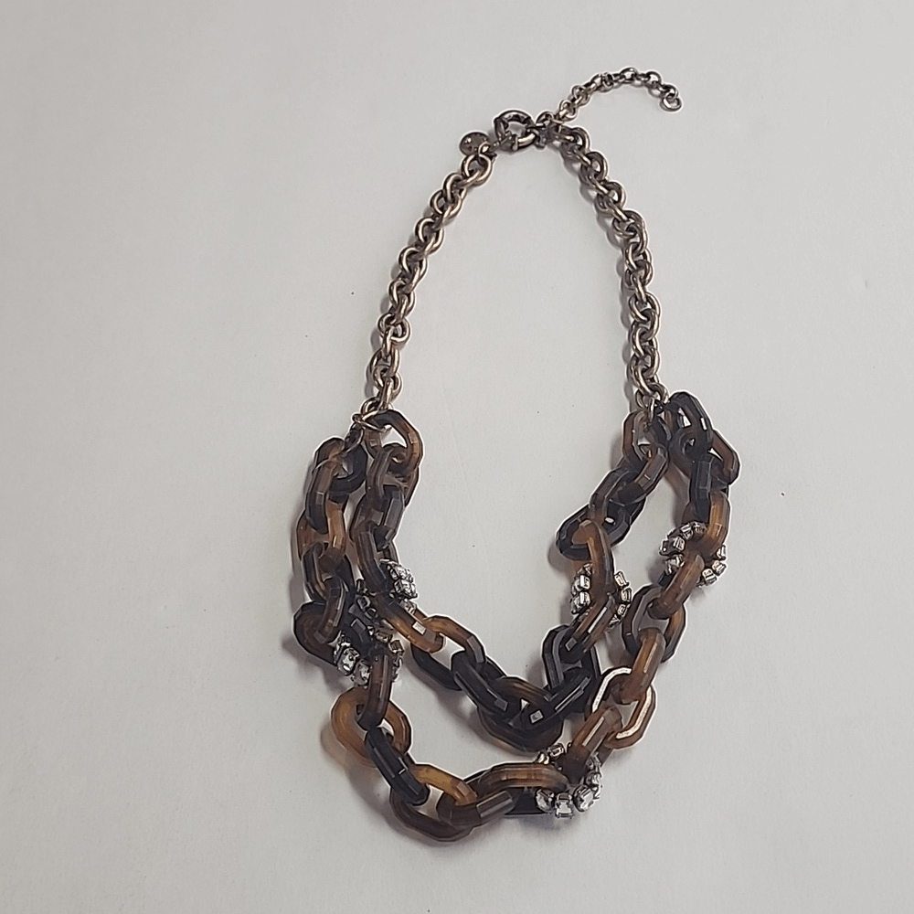 J Crew Faux Tortoise shell Link Necklace Clear Rhinestone Goldtone | eBay