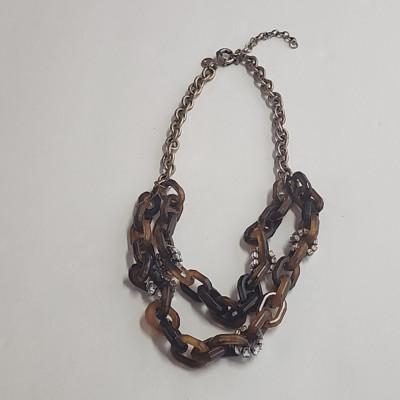 J Crew Faux Tortoise shell Link Necklace Clear Rhinestone Goldtone | eBay