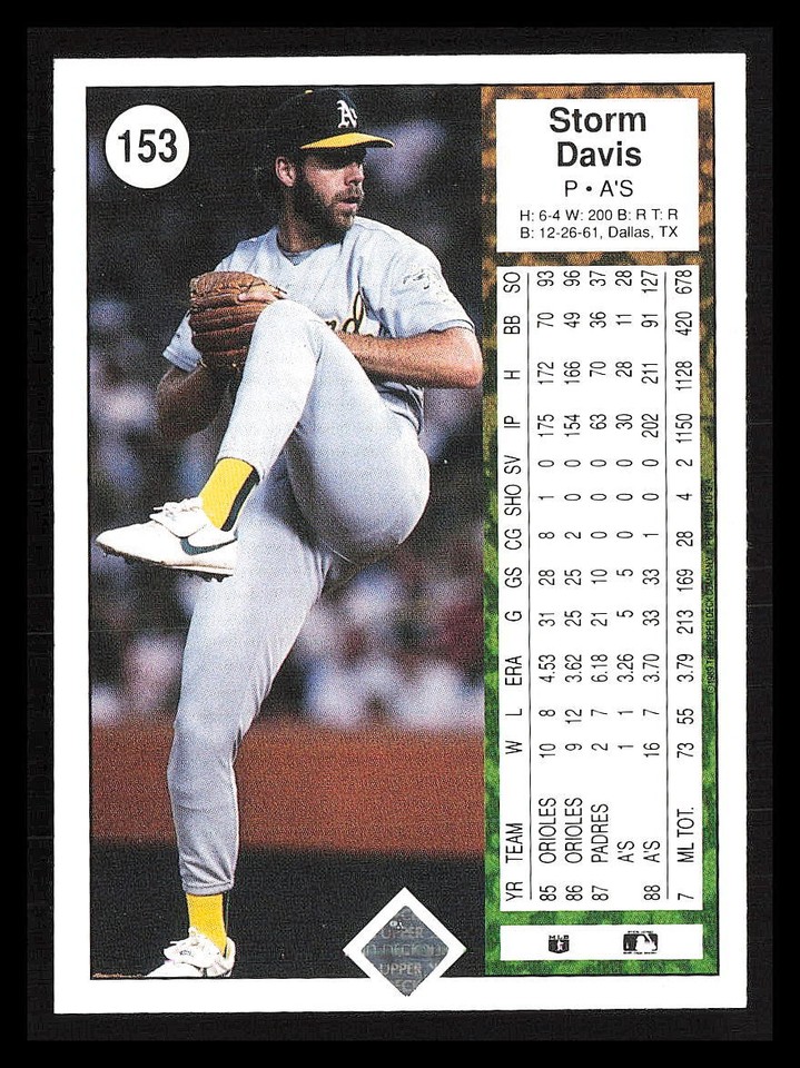 Storm Davis 1989 Upper Deck #153 Oakland Athletics | eBay