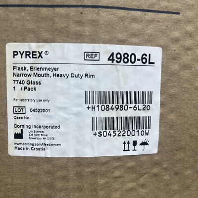 Corning Pyrex 4980-6L 6L Erlenmeyer Flask Narrow Mouth Heavy Rim ...