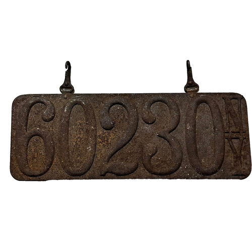1908 New York License Plate Pre State Issue Very RARE Antique Estate ...