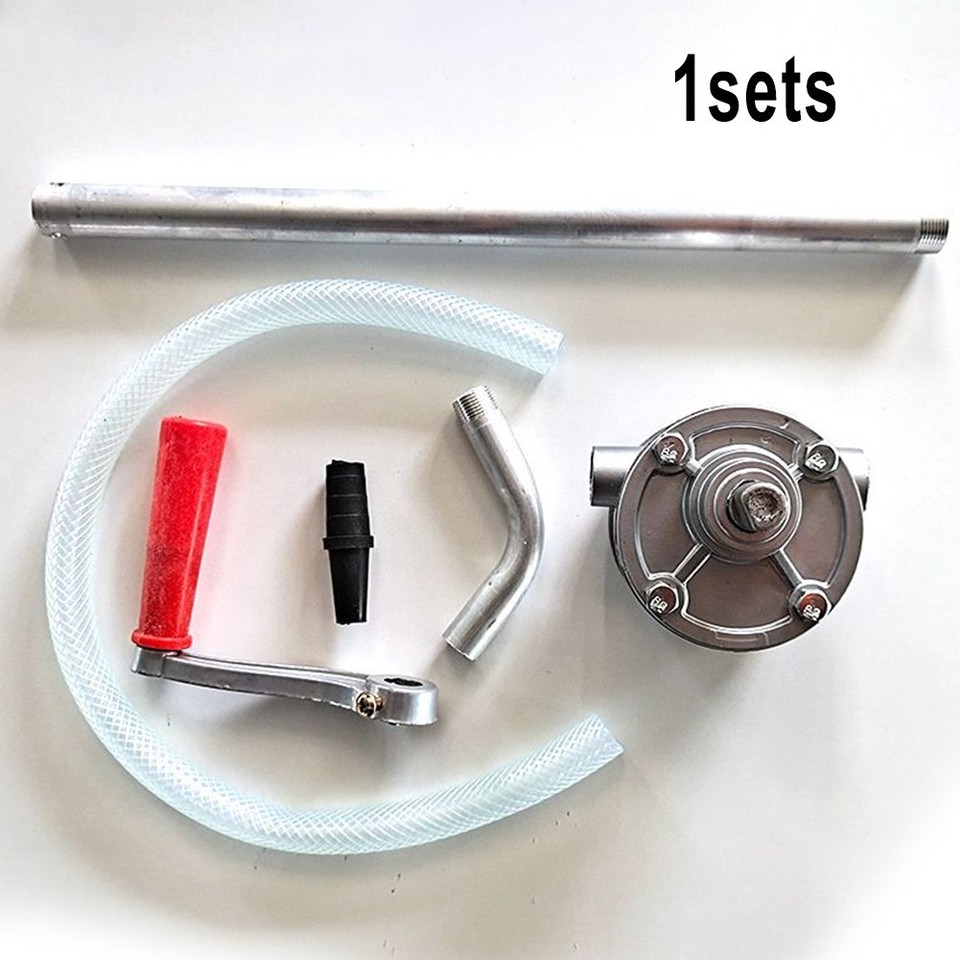 Hand Pump Tool Fuel Oil Manual Rotary Self-Priming Silver Red Transfer ...