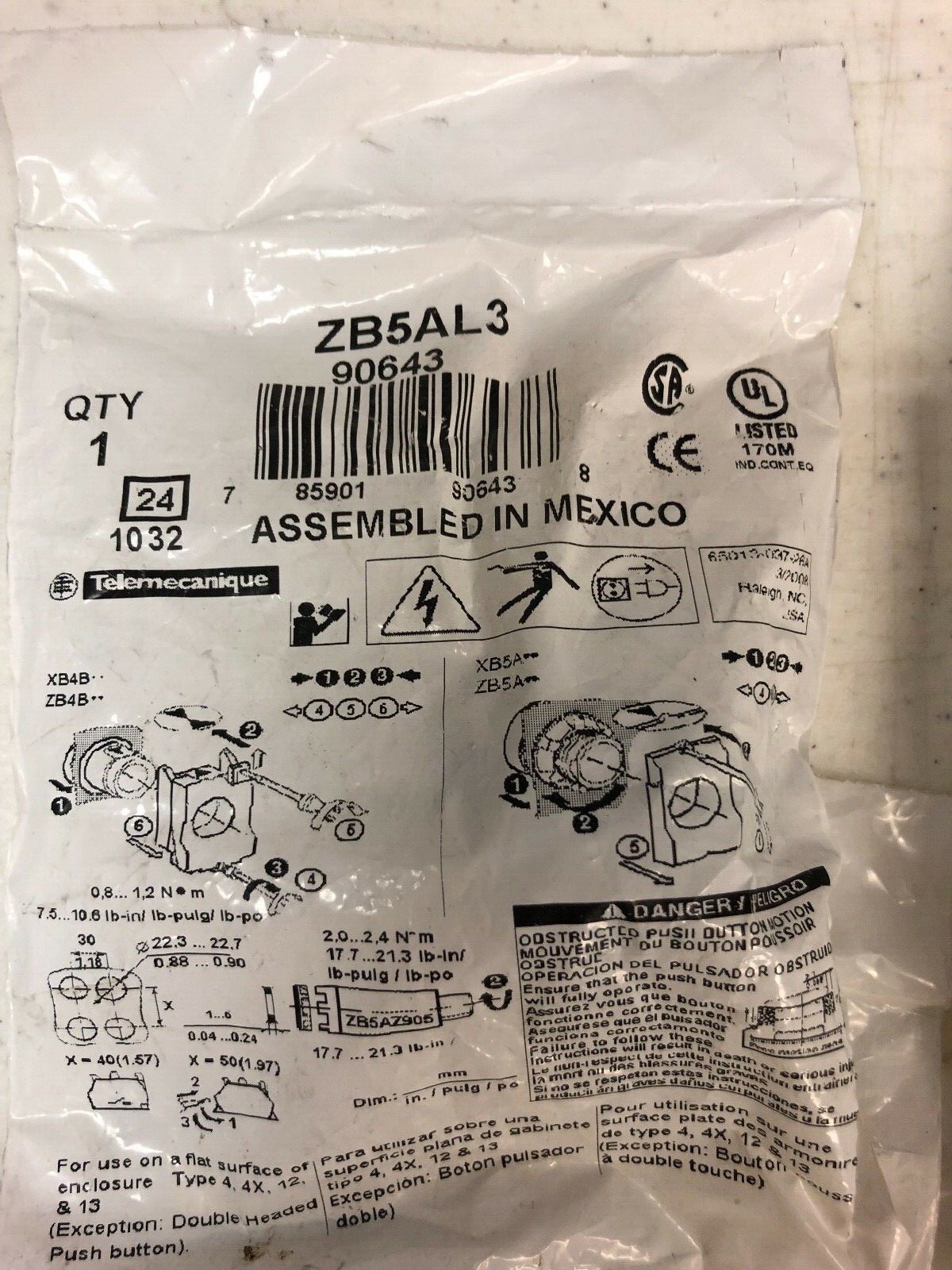 (18)PCS. SCHNEIDER ELECTRIC ZB5AH4 / ZB5AL4 / ZBSAL3 / ZB5AH3 / ZB4BD2 ...