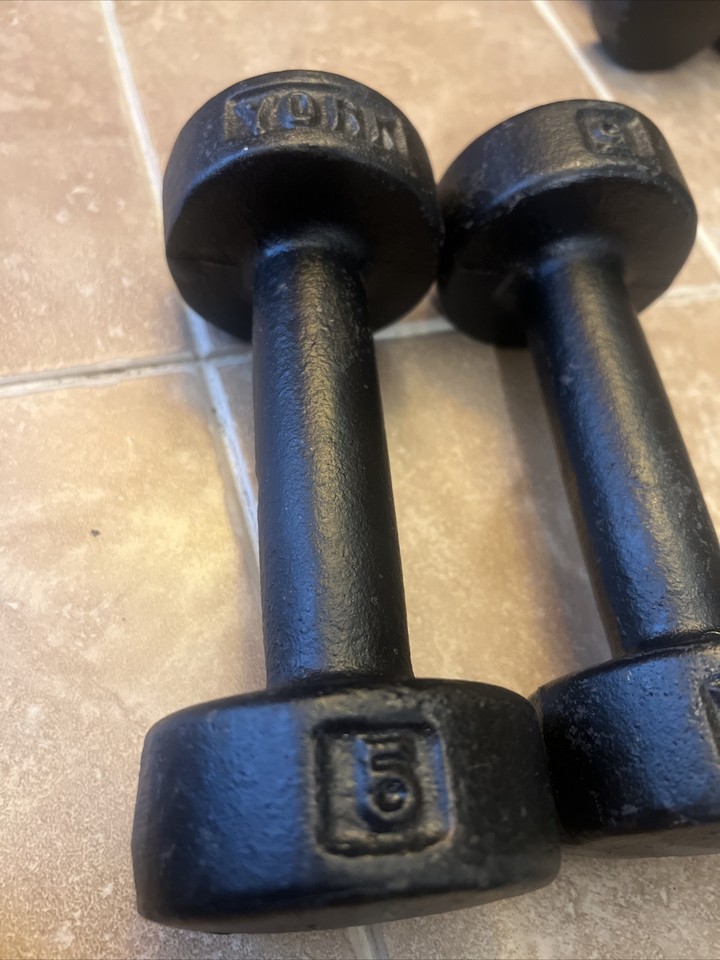 Vintage York Barbell 5lb Dumbell Roundhead USA Pair | eBay