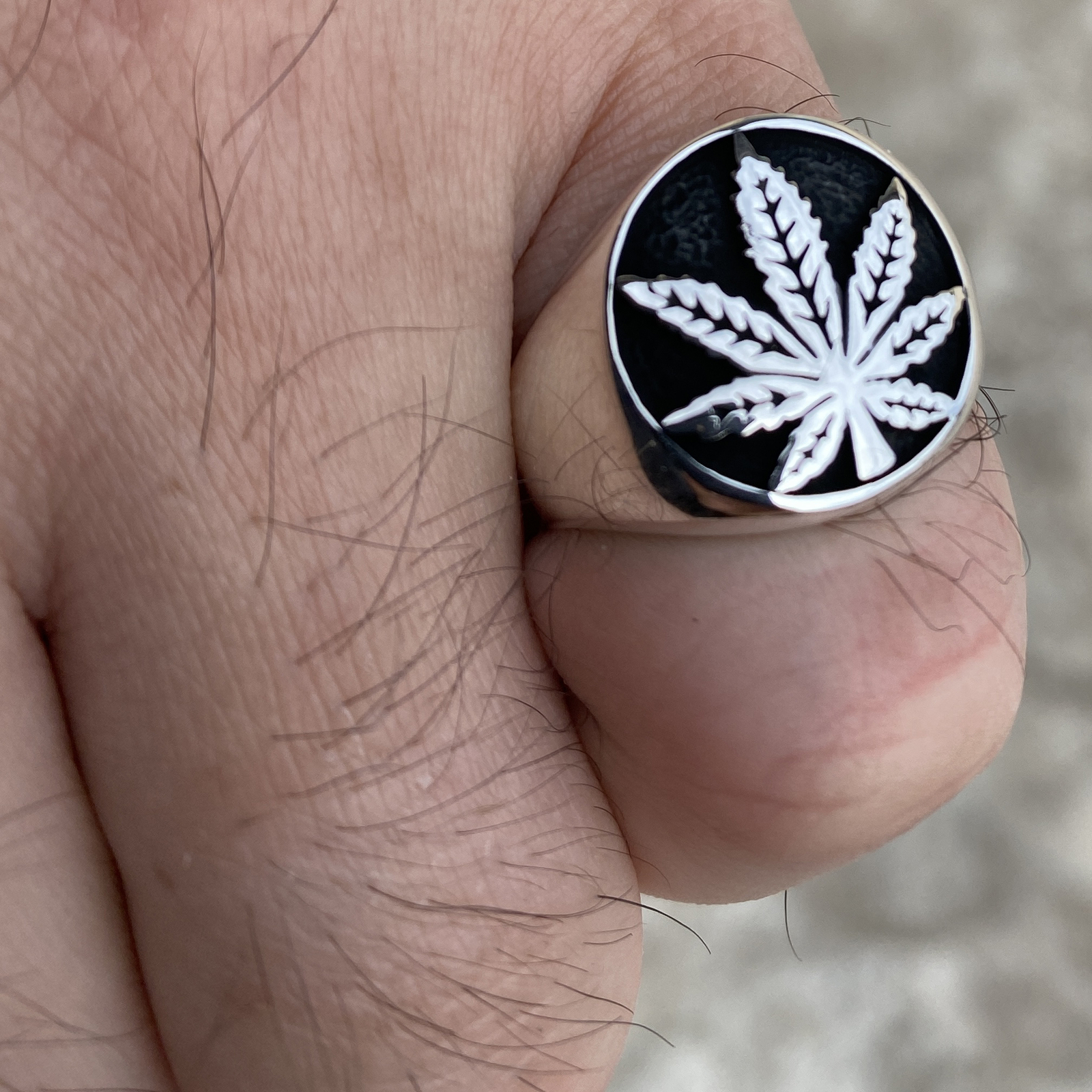 Mens Real Solid 925 Sterling Silver Black Oxidized Weed Pot Leaf ...