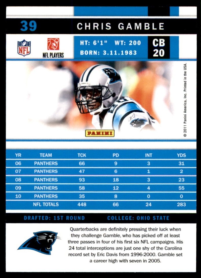 2011 Score Chris Gamble Carolina Panthers #39 1092 | eBay