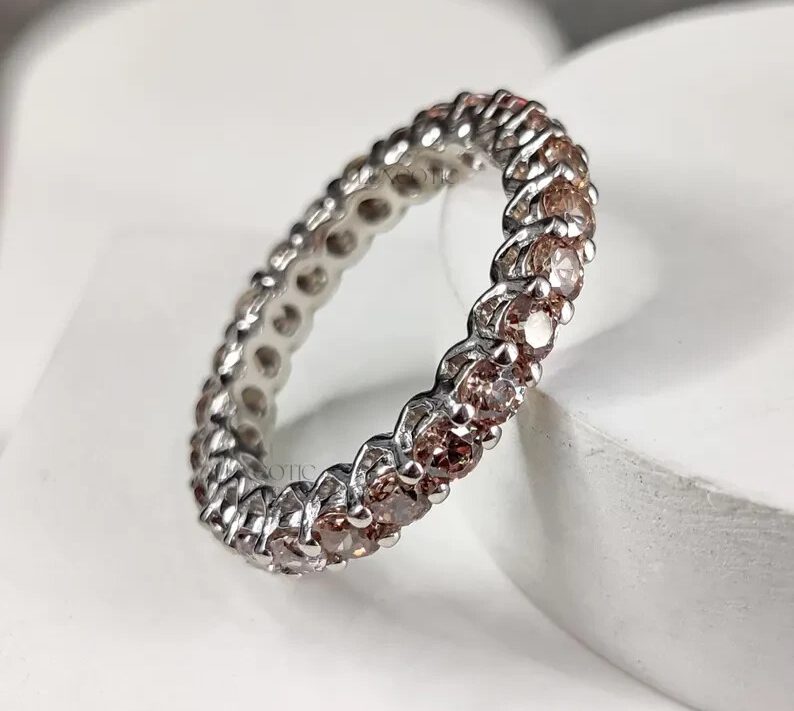Chocolate Brown Diamond Wedding Anniversa Eternity Band Ring 14K White ...