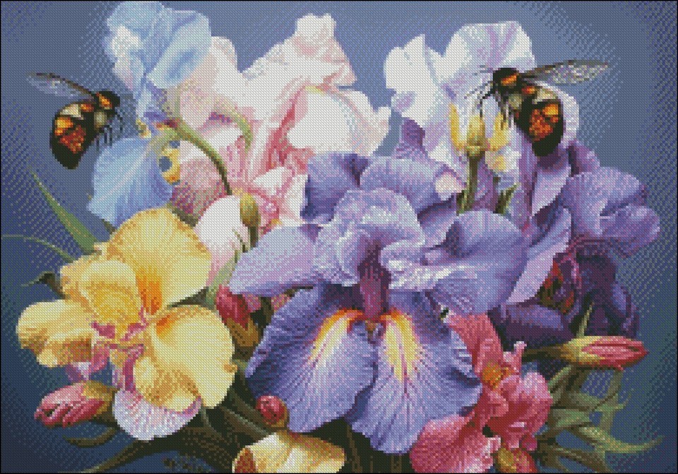 Iris and Wasp 2 - Counted Cross Stitch Patterns - Color & BW Symbols | eBay