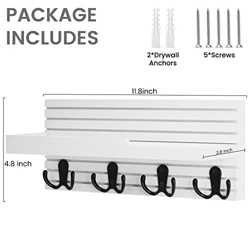 Decorative Key Hanging Rack with 4 Double Hooks – Easy Install Natural ...