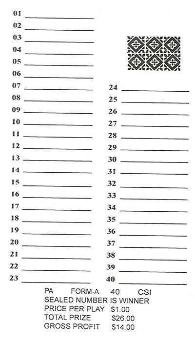 One Dozen # 40 Sure Tip Board (1-40) Raffle/Jar Tickets Free Shipping ...