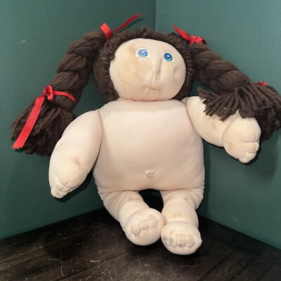Vintage soft sculpture handmade Cabbage Patch doll brown hair red ...