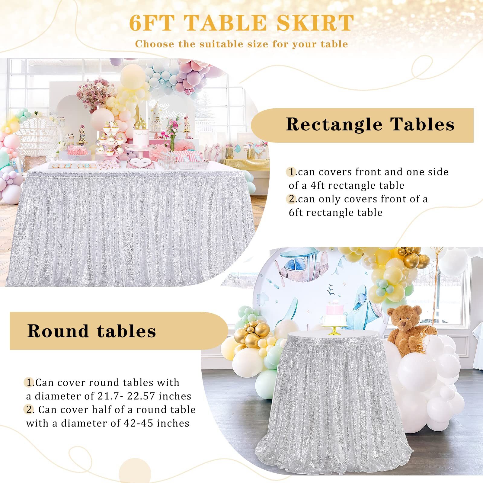 Silver Table Skirt 6ft Spakly For Rectangle Table For Party Baby Shower ...