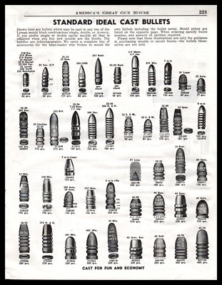 1953 LYMAN Standard Ideal Cast Bullet Reloading Mould Block Chart PRINT ...