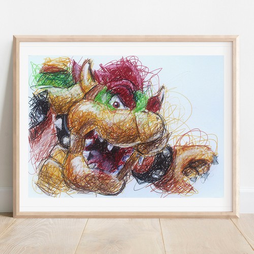 Bowser Ballpoint Pen Print, Super Mario Poster, Nintendo Art | eBay