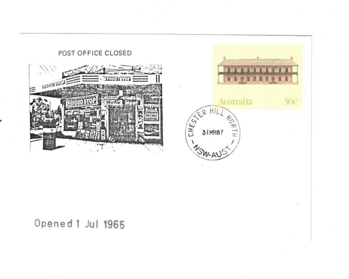 Australia 1987 36c POST OFFICE CLOSING Cover,cds CHESTER HILL NORTH NSW ...