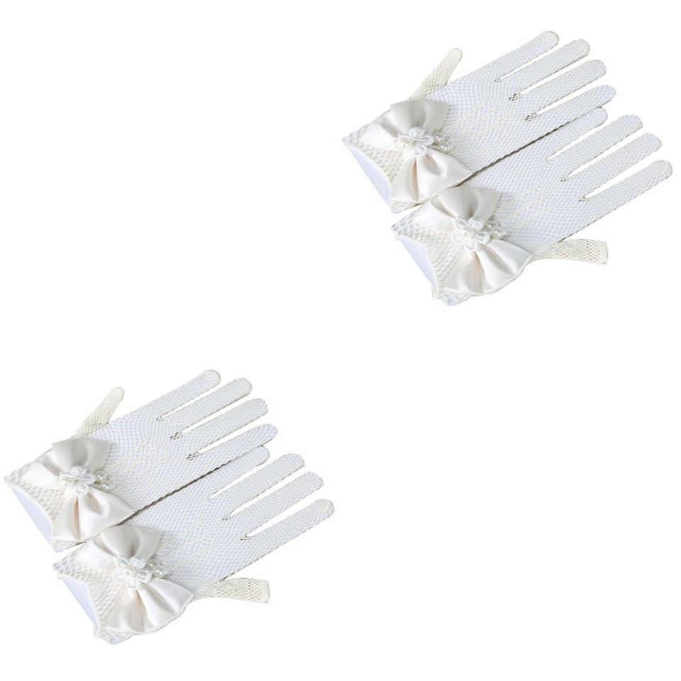2pcs Flower Girl Gloves Lace Short Mesh Gloves for Wedding (White ...