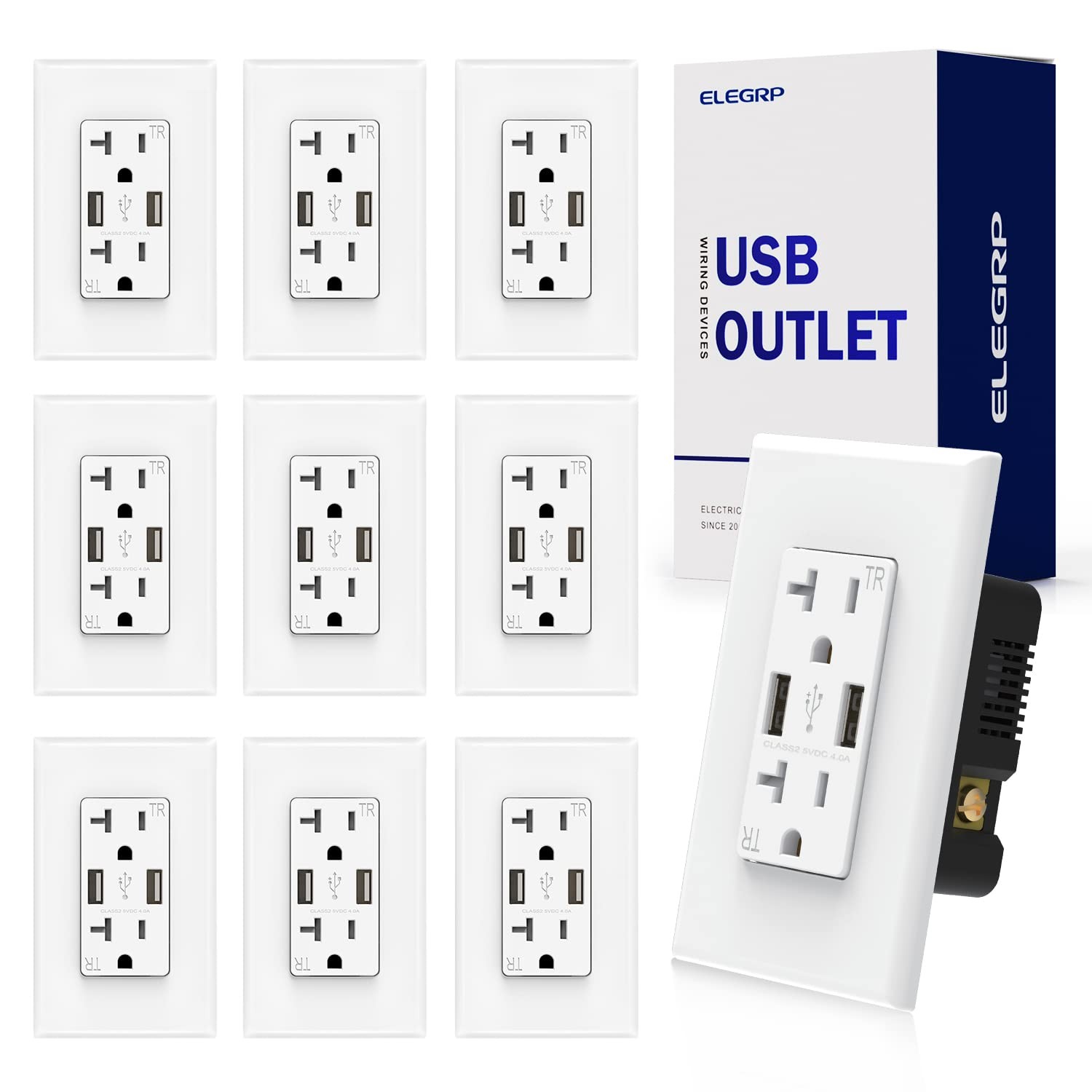 ELEGRP USB Wall Outlet - Dual 4.0A USB Ports, 20A Tamper Resistant ...