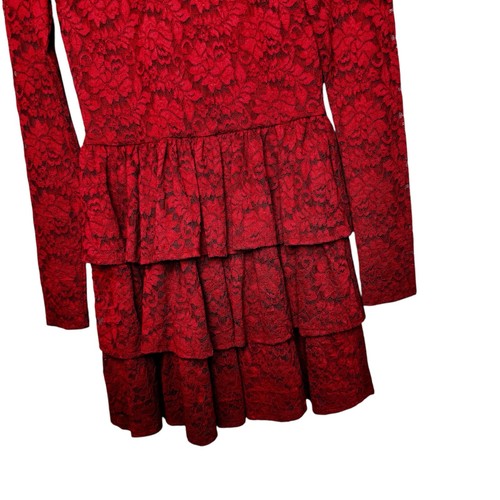 Caroline Constas Red Lace Floral Print Pleated Emily Mini Dress Womens ...