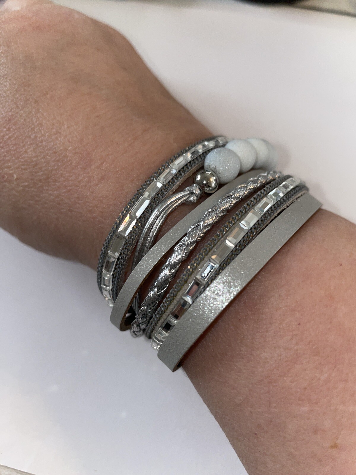 Velvet Multi Strand Gray Cuff Bracelet Magnet Clasp 7" Cuff NEW! | eBay