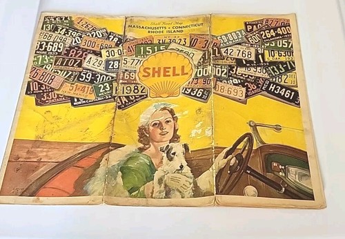 Vintage Shell Station Road Map 1933 Woman With Dog | eBay