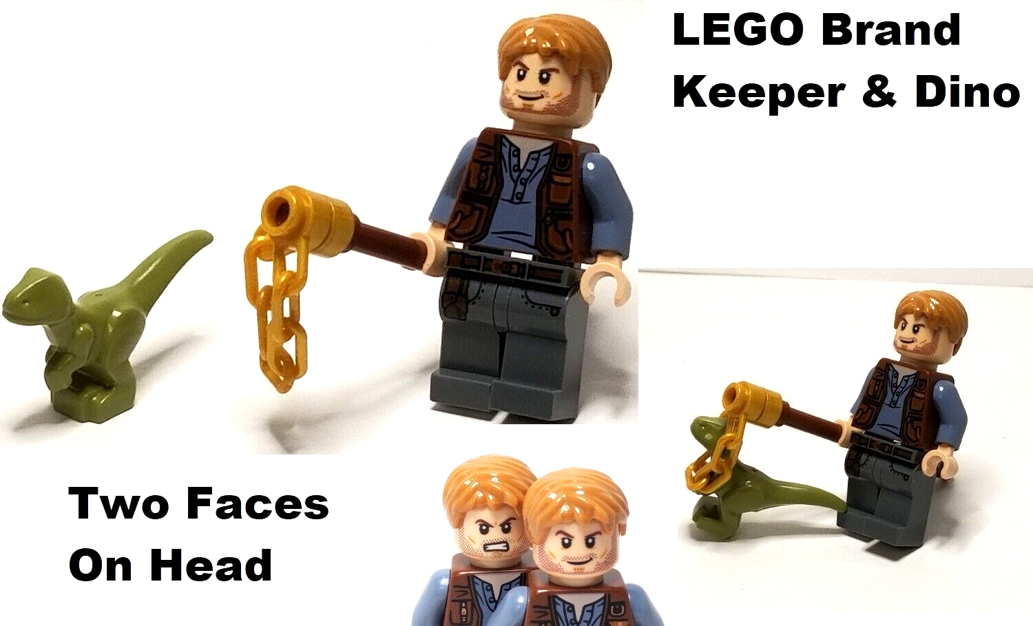 LEGO Dinosaur Keeper ZOO Chain Collar Leash Tame Teach Minifigure ...