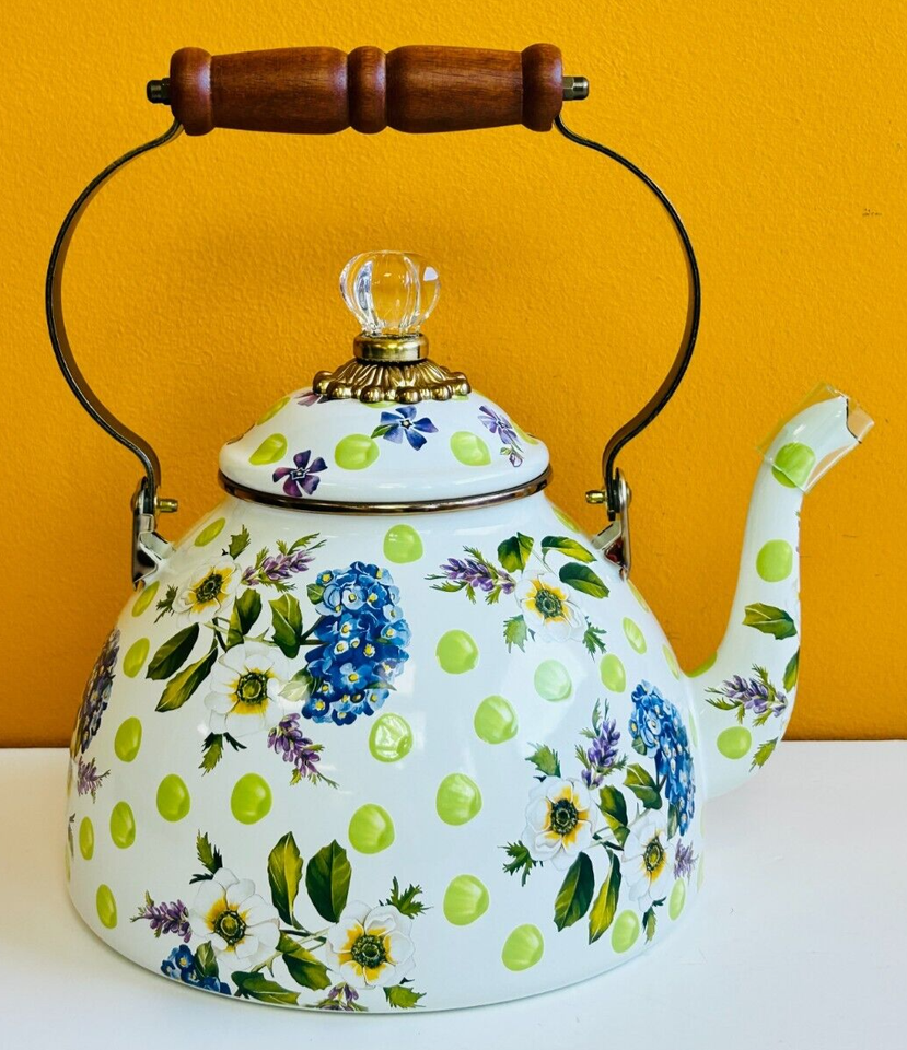 MacKenzie-Childs 89236-386 Wildflowers Green Tea Kettle 3 Qt Hand ...