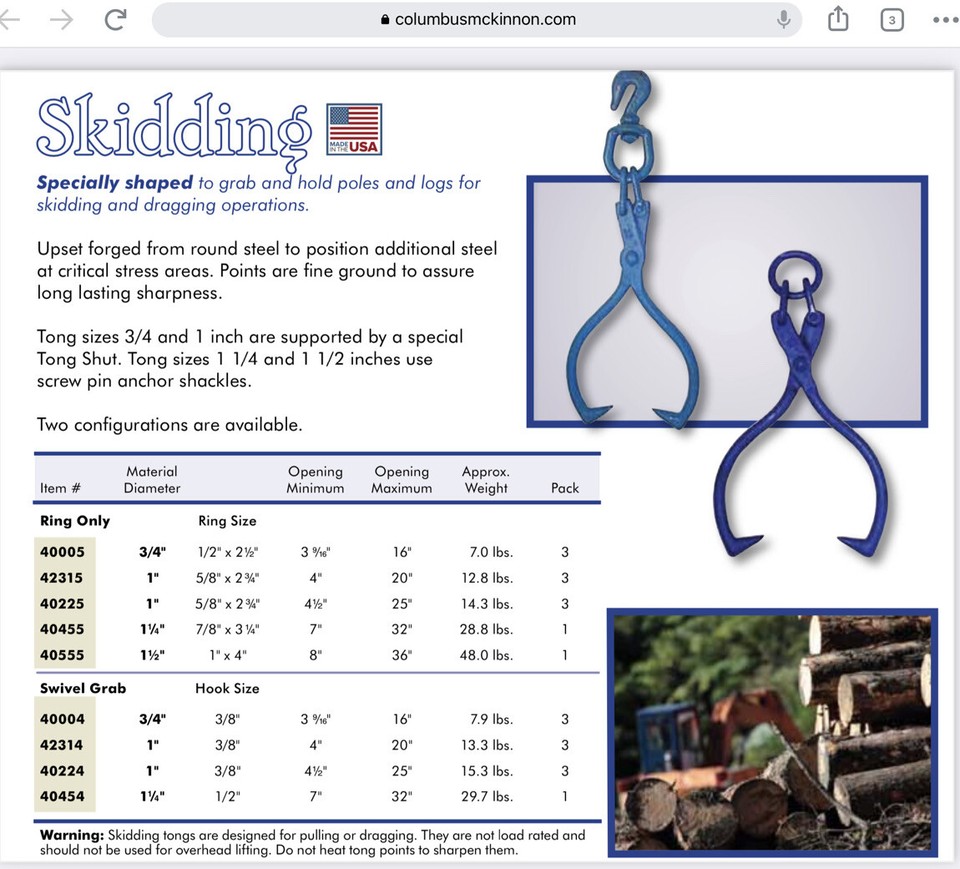 Skidding Tongs Logging Grab Hook 40224 CM Scissor Type Grab Dixie ...