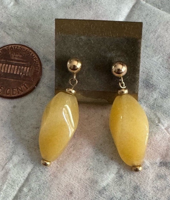 Yellow Agate Twist Bead drop earrings w/ 14K Gold Ball Posts | eBay