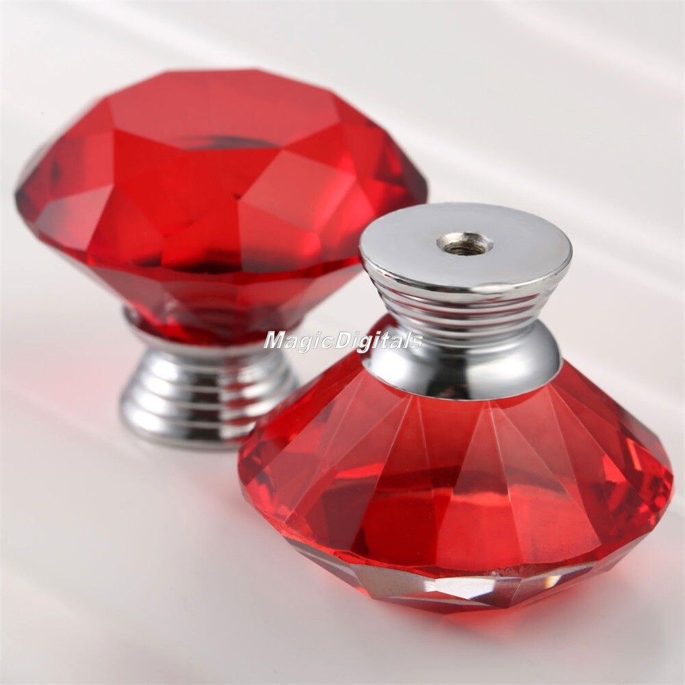 Red Crystal Glass Knobs 40mm Door Handles Pulls Chest Cabinet Drawer Closet Knob | eBay UK