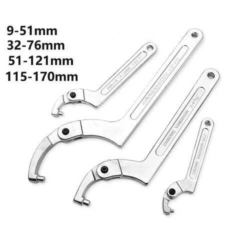 4 Sizes Adjustable Hook Wrench C Spanner Round Head Hand Tool for Nuts ...