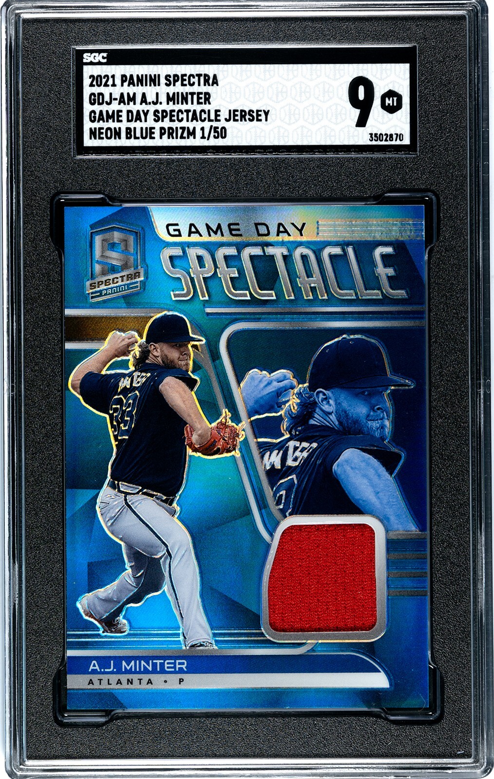 2021 Panini Spectra AJ Minter NEON BLUE PRIZM JERSEY SGC 9 MINT (1/50 ...