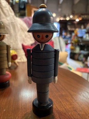 Vtg Painted WOOD POLICE OFFICER BRITISH BOBBY Stacking TOY ...