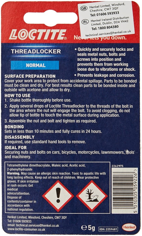 Loctite Threadlocker Locks & Seals All Metal Nuts Balls & Screws Prevents | eBay UK