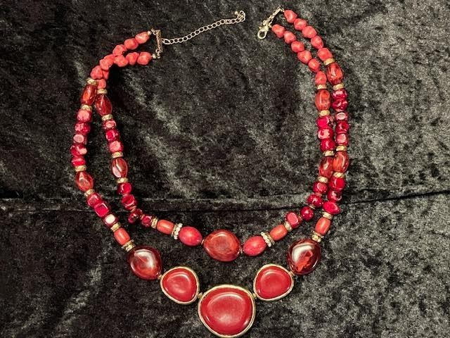 Vintage Double Stranded Red and Gold Toned Beaded Necklace 20" | eBay