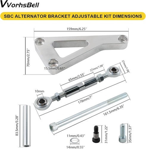 SBC Alternator Bracket Adjustable Kit Compatible with Chevy SBC 305 327 ...