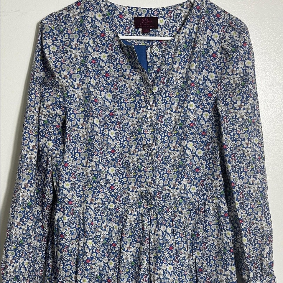 J. Crew Liberty Blue Floral Long Sleeve Dress Size 8 | eBay