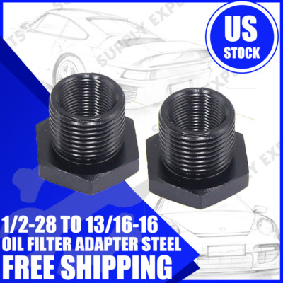 2 PCS Black Steel 1/2-28 to 13/16-16 Automotive Threaded Oil Filter ...