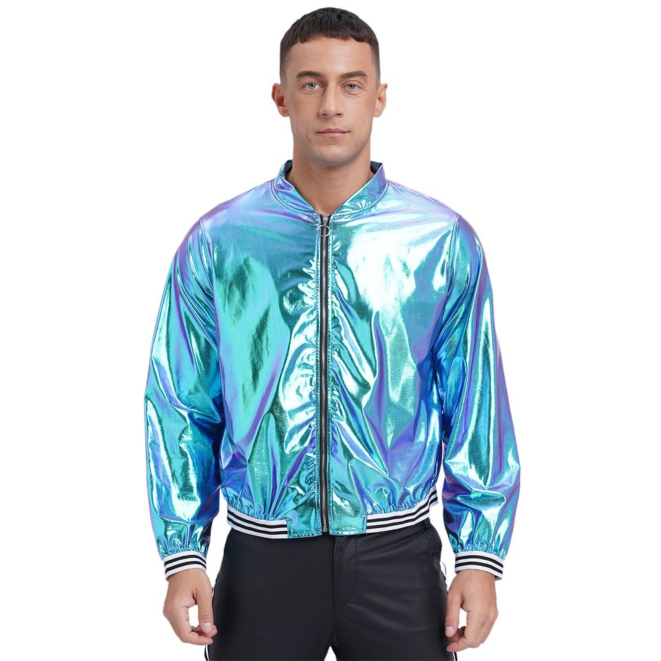 Men Jacket Party Outerwear Metallic Coat 79s Disco Costume Glitter Tops ...