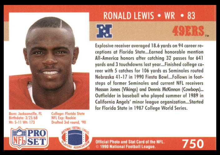 1990 Pro Set #750 Ronald Lewis San Francisco 49ers Football Card | eBay