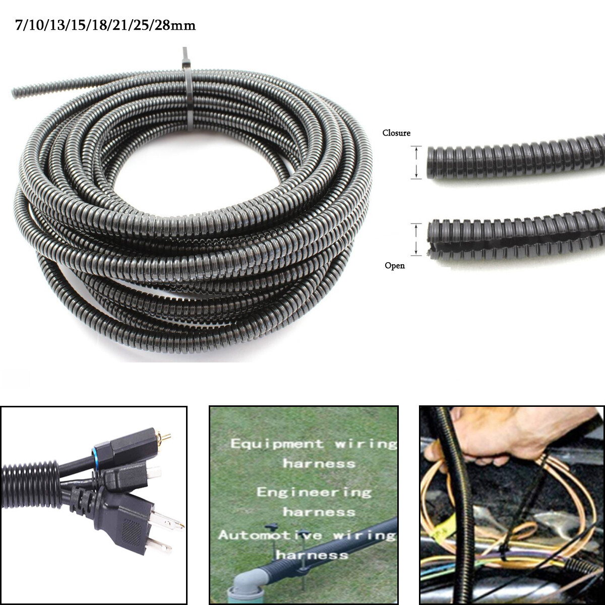 Cable Flexible Conduit / Sleeving Split & Unsplit Loom Harness Various ...